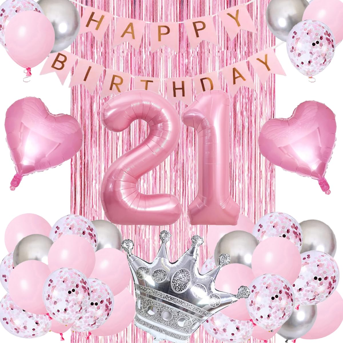 Amazon.com: Pink 21st Birthday Decorations for Her, 21st Birthday ...