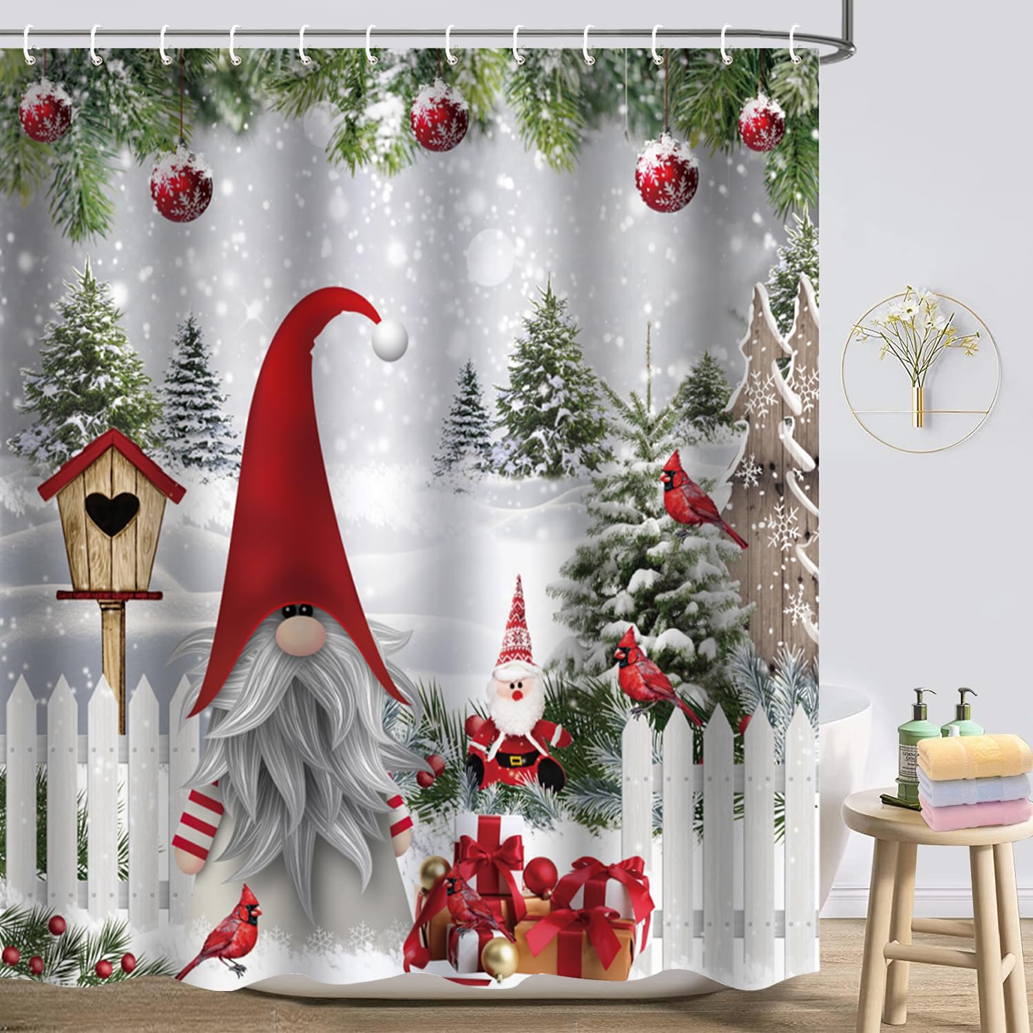 Amazon.com: Atwqevon Christmas Shower Curtain, Gnome Shower Curtain Set ...