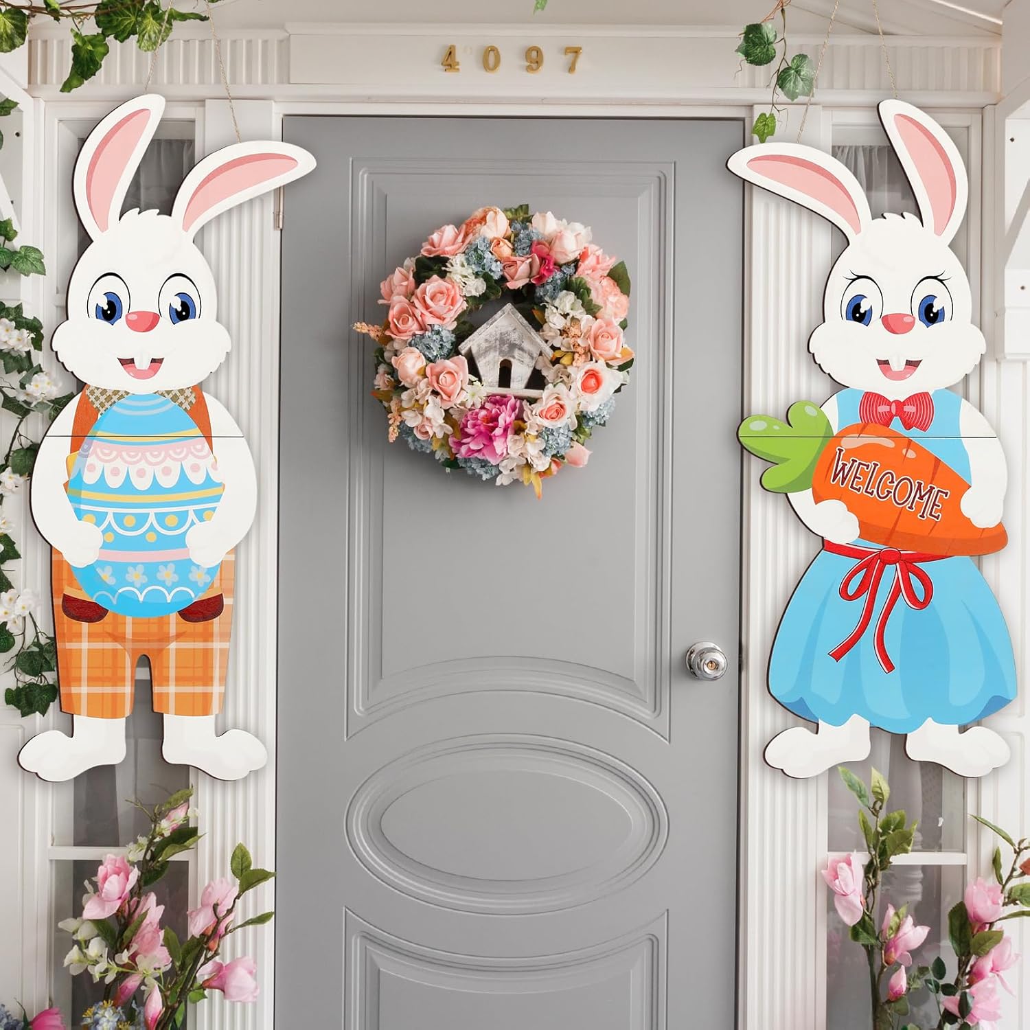 Amazon.com: Hiboom 2 Pcs 9.4 x 28.4 Inch Wooden Rabbit Easter Rabbit ...