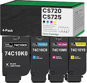 Amazon.com: CS720 CS725 CX725 Toner Cartridge 4-Pack Remanufactured ...