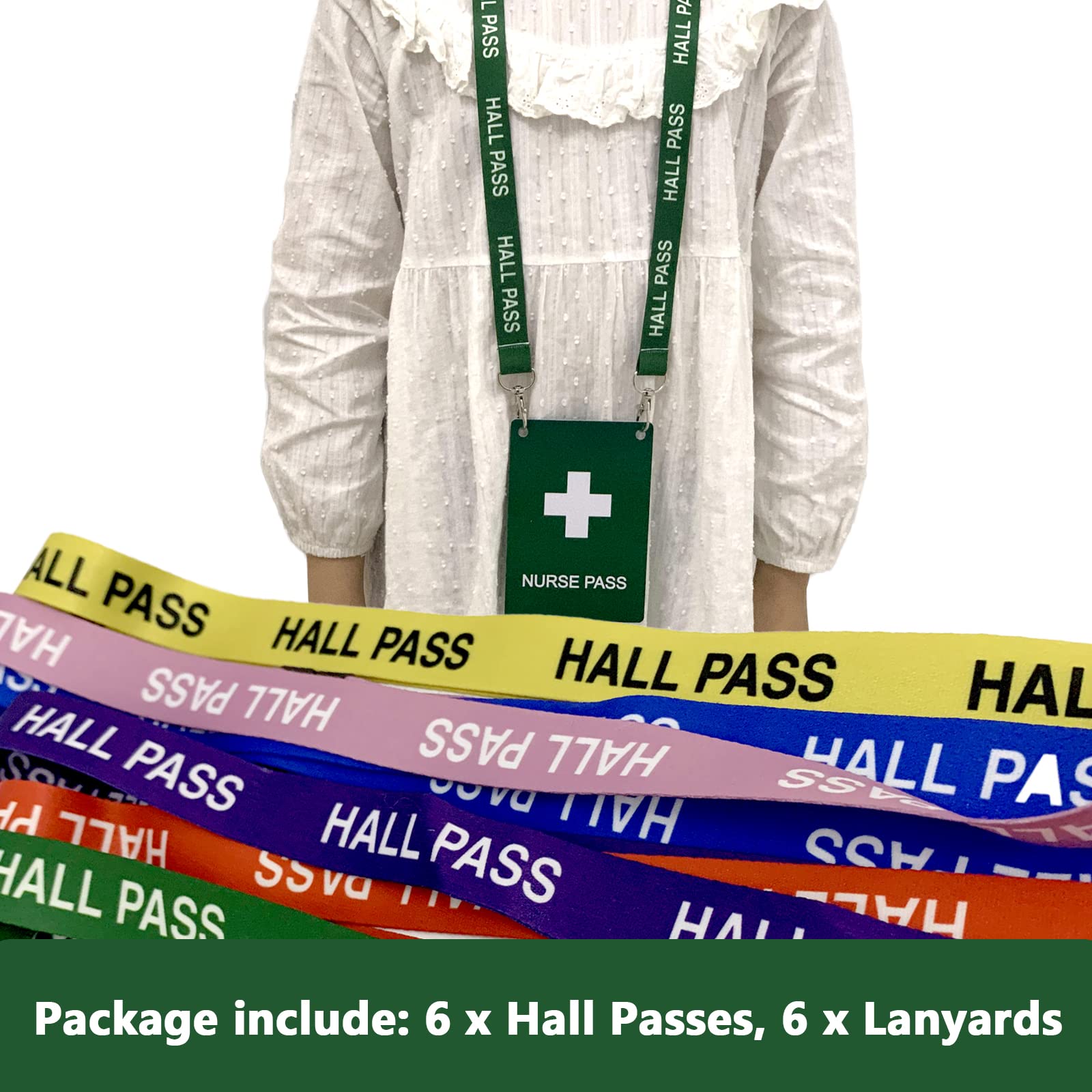 Hall Pass Lanyards With Large Card Passes, Unbreakable School Classroom ...