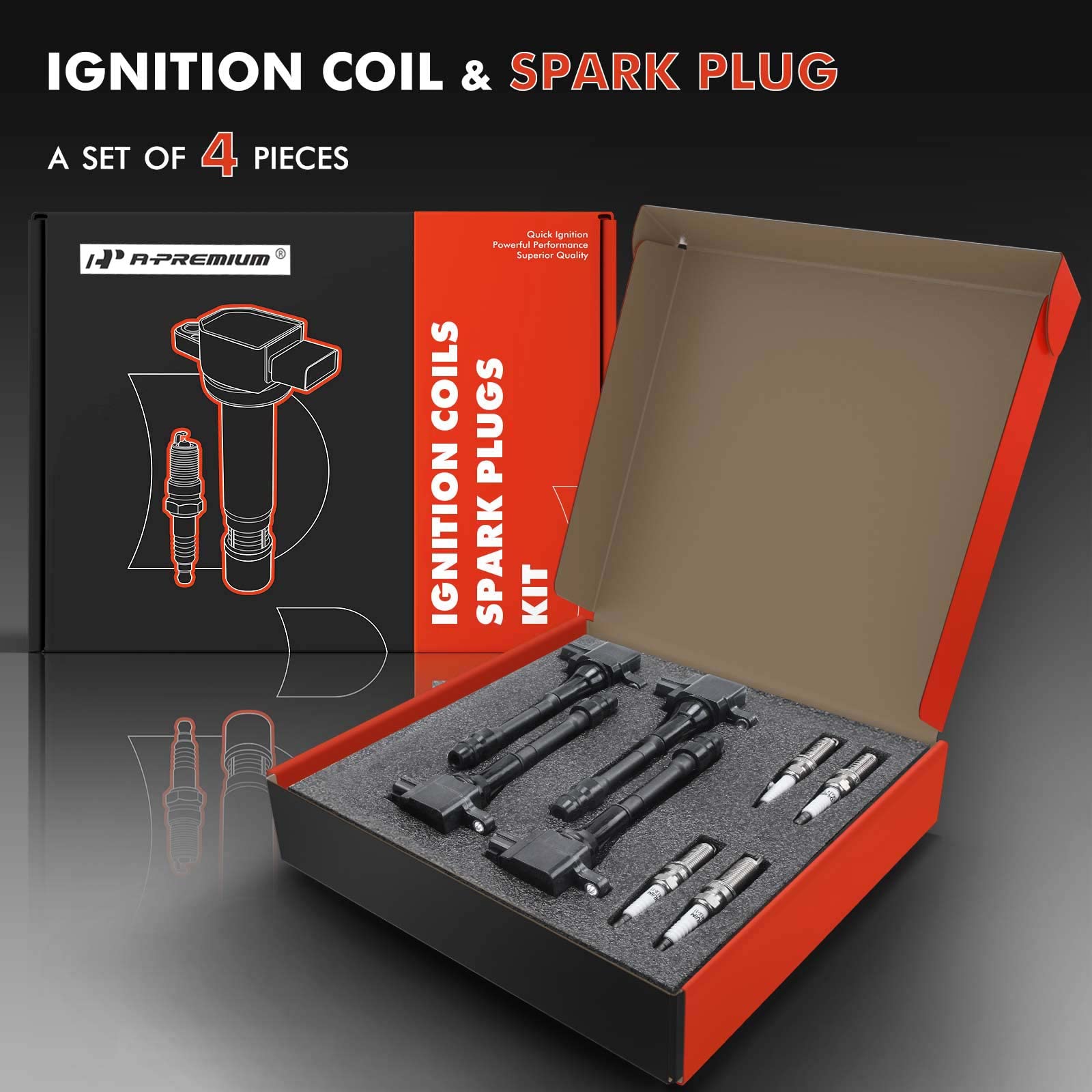 Snapklik.com : A-Premium Set Of 4 (Black) Ignition Coil Pack And ...
