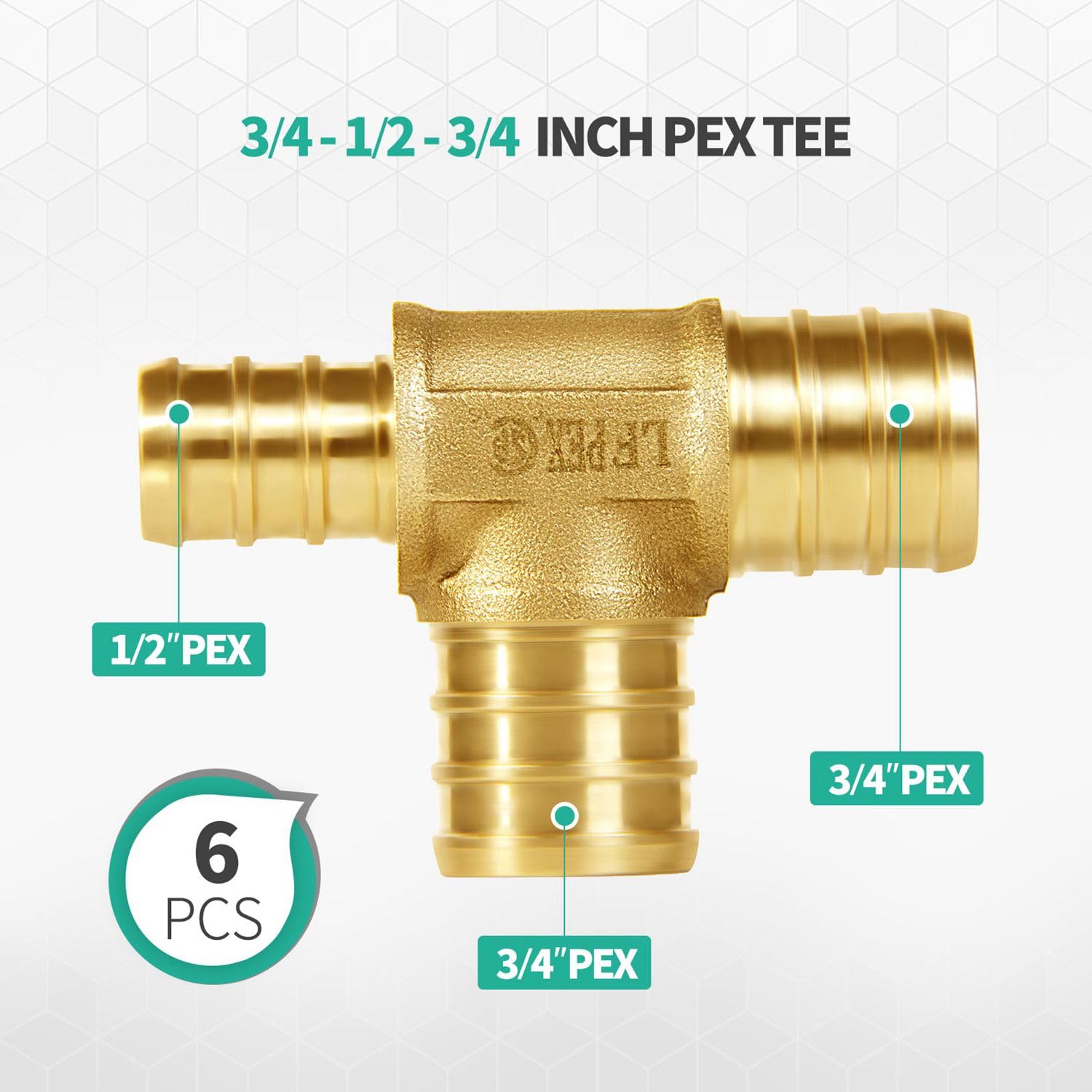 Snapklik.com : Pronese 6Pack Lead-Free Brass 3/4 Inch X 1/2 Inch X 3/4 Inch PEX Reducing Tee Fitting