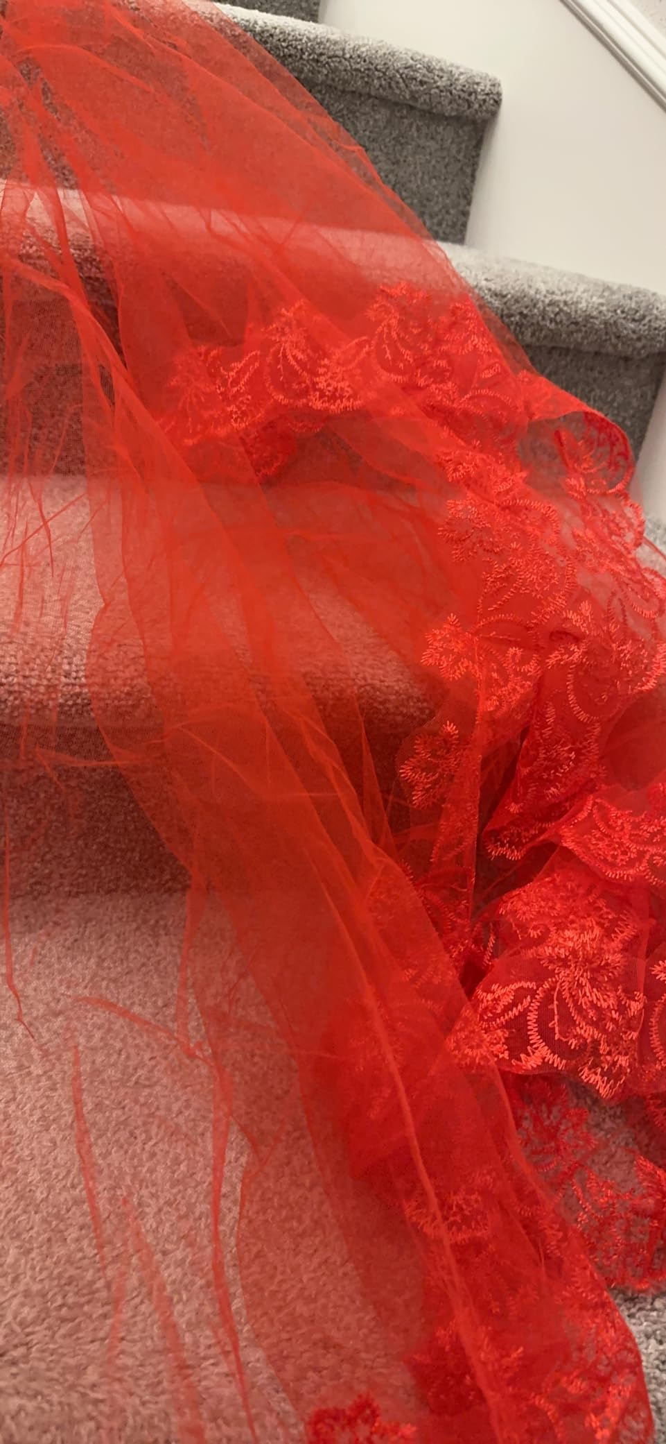 ZEALMAX Classic Red Bridal Headcloth Wedding Veil, Simple Long Lace ...