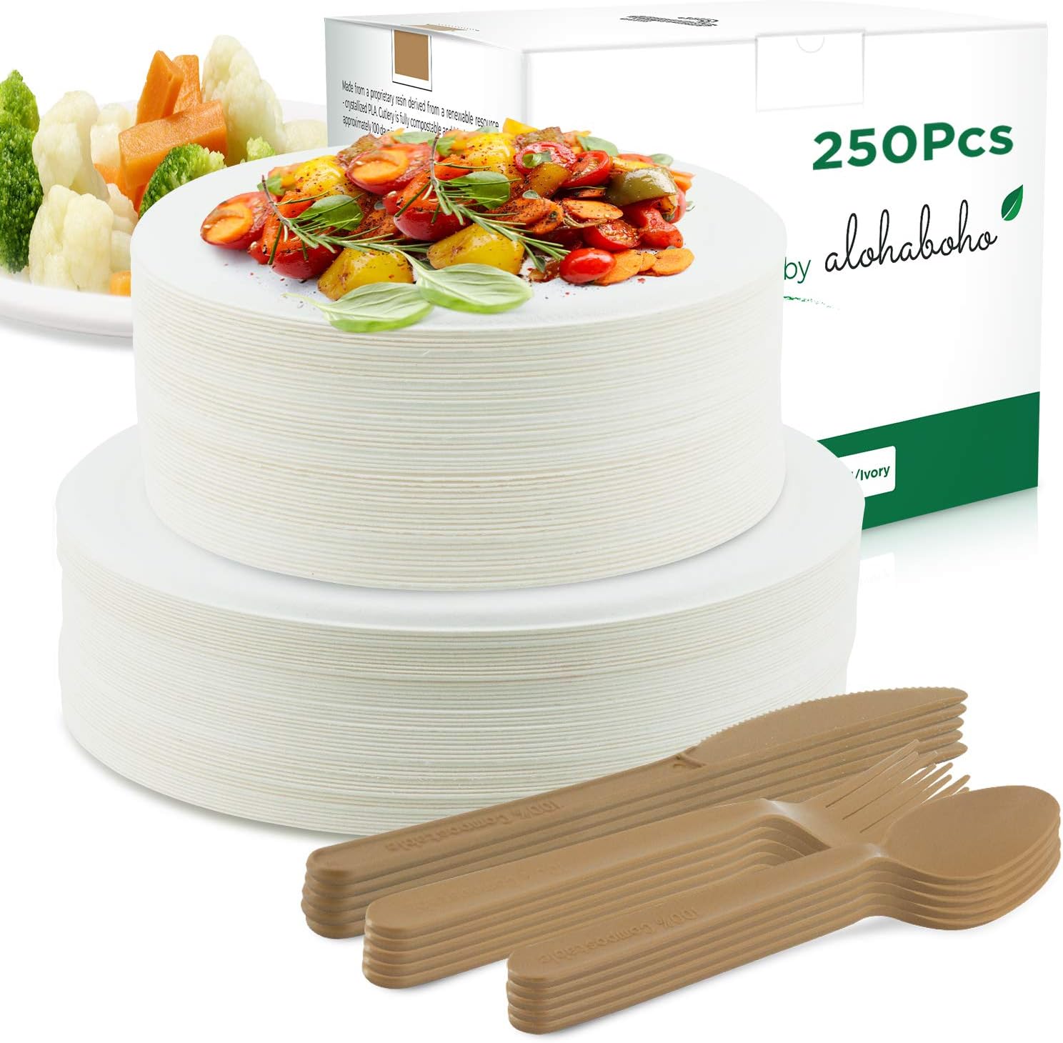 Amazon.com: 250 Pieces Disposable Dinnerware Set, Compostable Plant ...