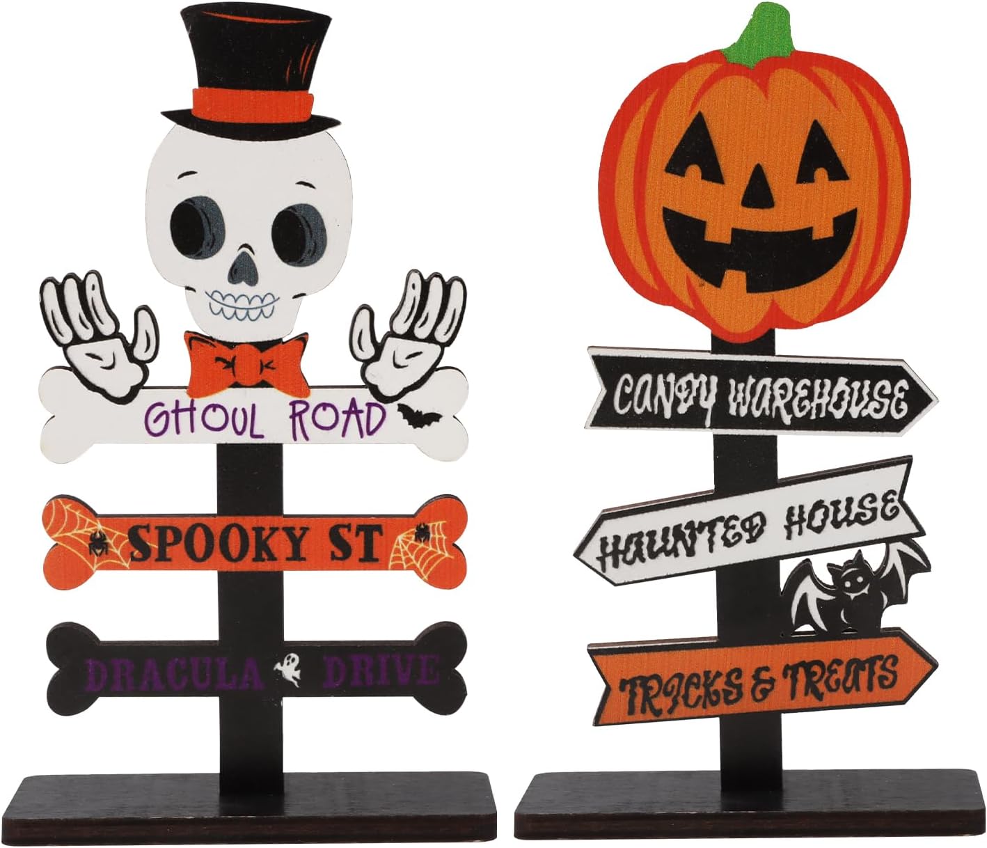 Halloween Table Decoration, 2 Pack Wooden Halloween Table Sign Stand ...