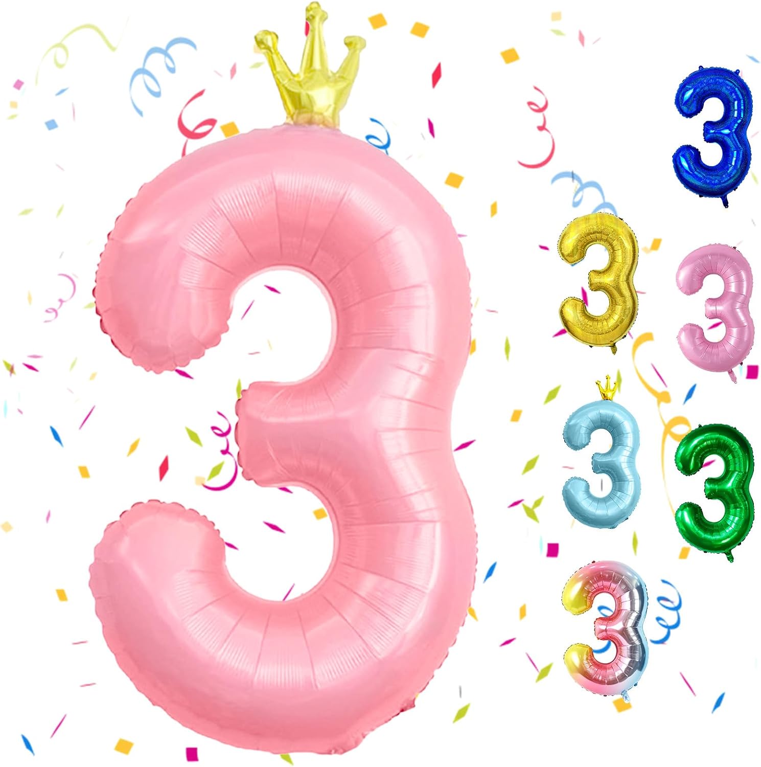 Amazon.com: Crown Pink Number 3 Balloons, 3rd Birthday Balloon, 40inch ...