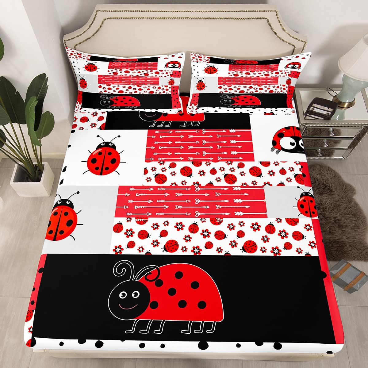 Amazon.com: Red Ladybug Fitted Sheet Cartoon Insects Tribe Arrow ...