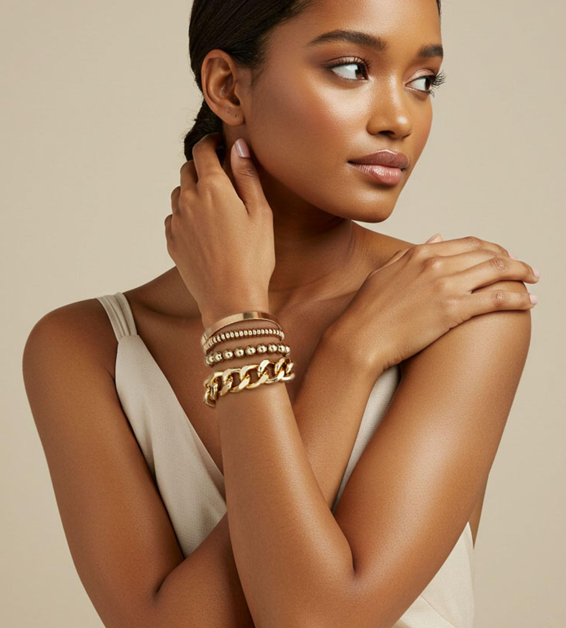 Snapklik.com : Gold Bracelets Set For Women, 5 Pcs Chunky Adjust Chain ...