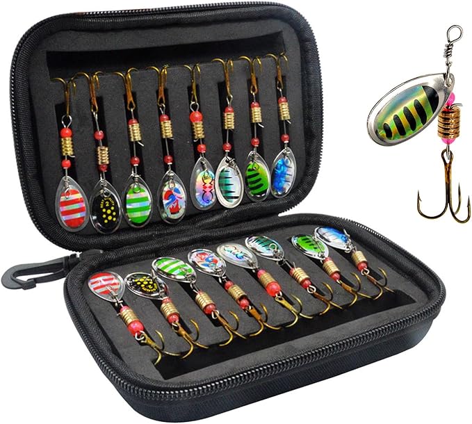 Vkinman 16 Pcs Fishing Lures Spinner Bait with Treble Hooks for Bass ...