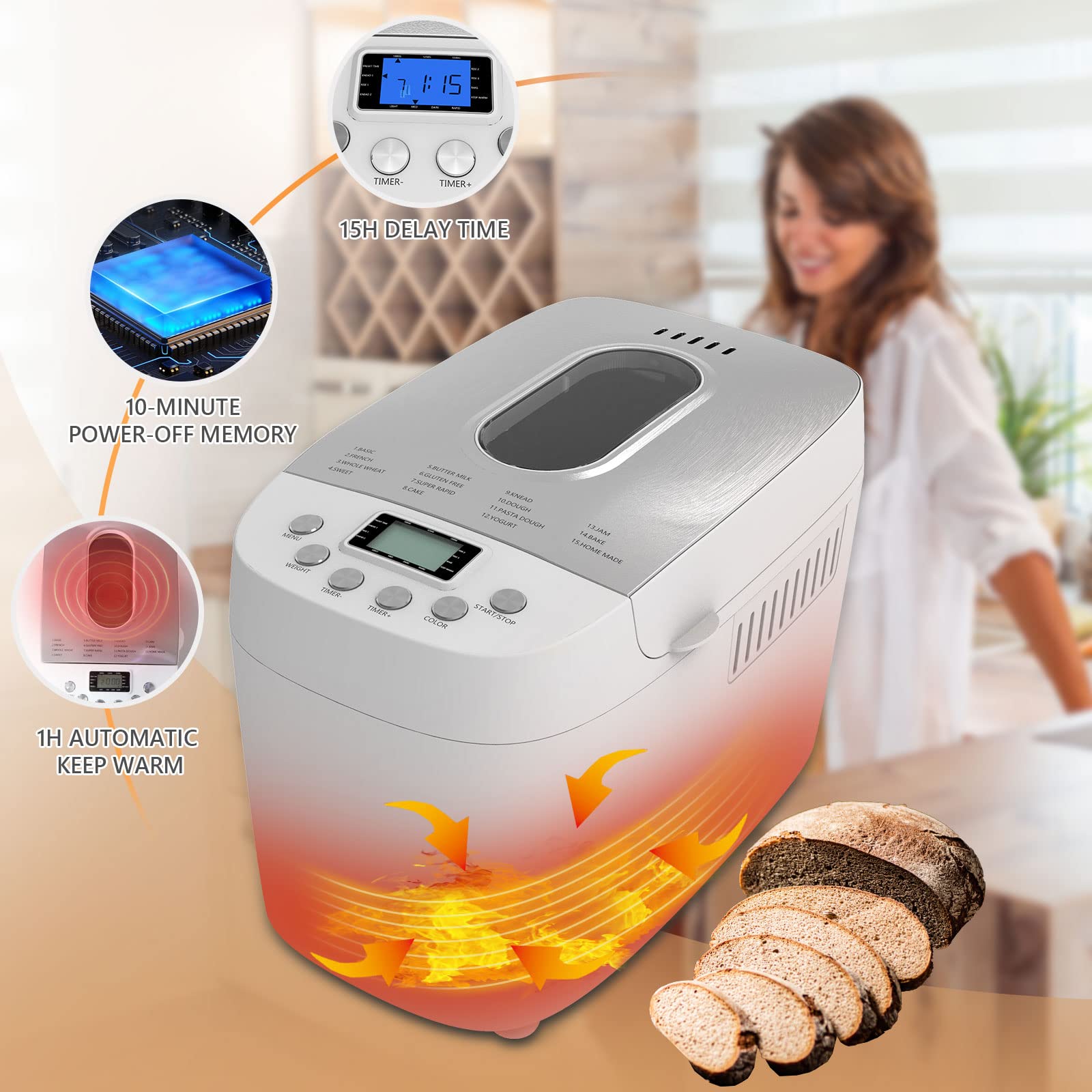 Davivy Bread Maker Machine 3LB with 2 Dough Kneading Paddle Dough Maker ...