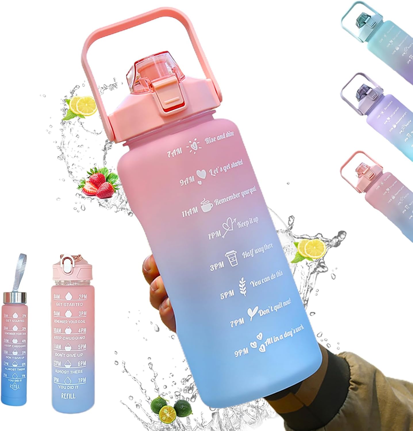 Amazon | Dzannc 水筒 2リットル アワーマーカー付き 水筒2l/800ml/300ml 大容量 BPAフリー 男女兼用 超軽量 耐冷耐熱 水漏れ防止 携帯用 3PCS おしゃれ ...