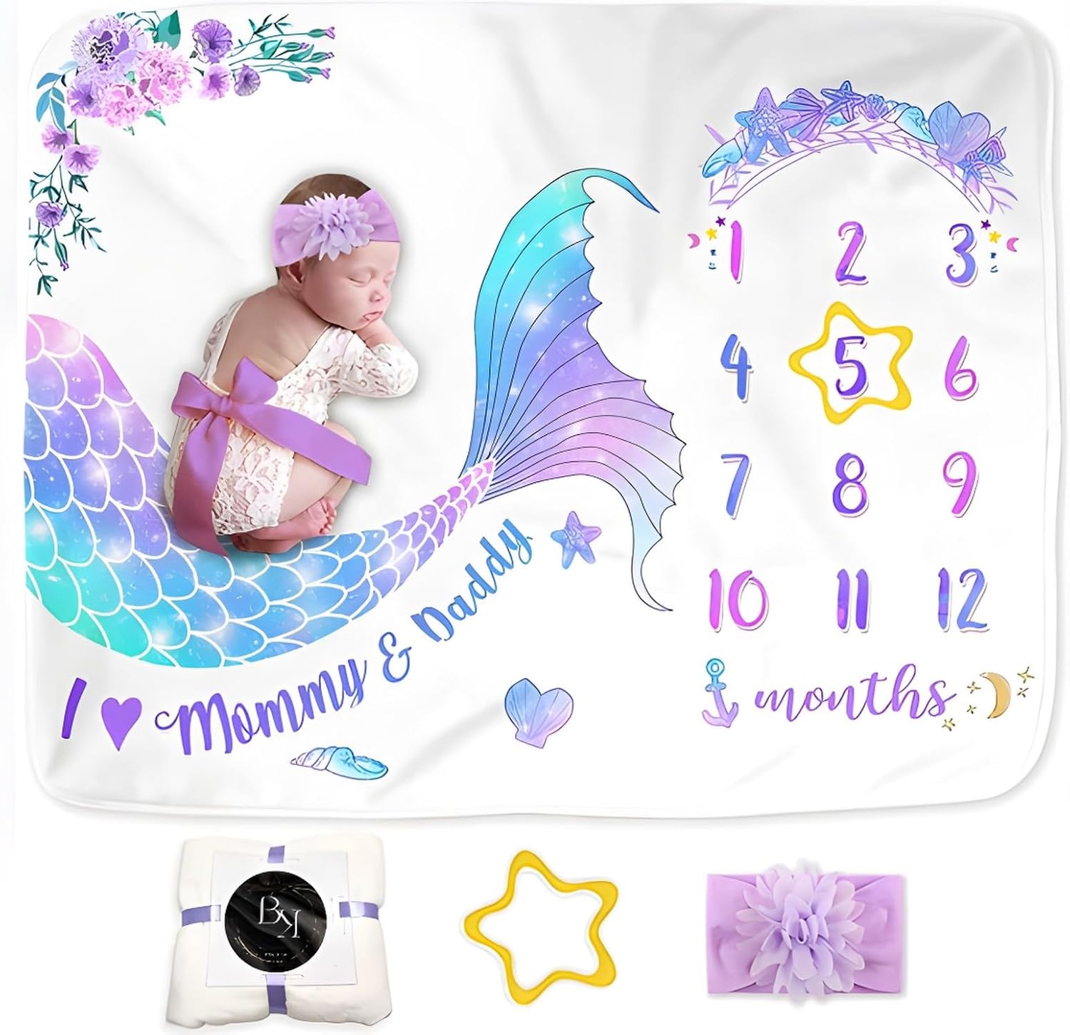 Amazon.com: BrandKingShop Milestone Blanket Baby Girl, Mermaid Baby ...