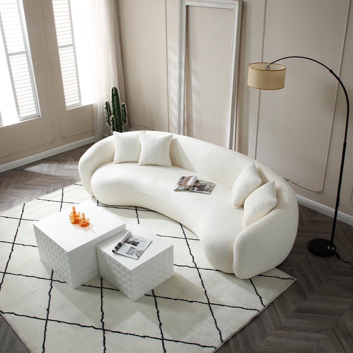 Amazon.com: 102" Teddy Fleece Boucle Sofa Modern Half Moon Comfy ...