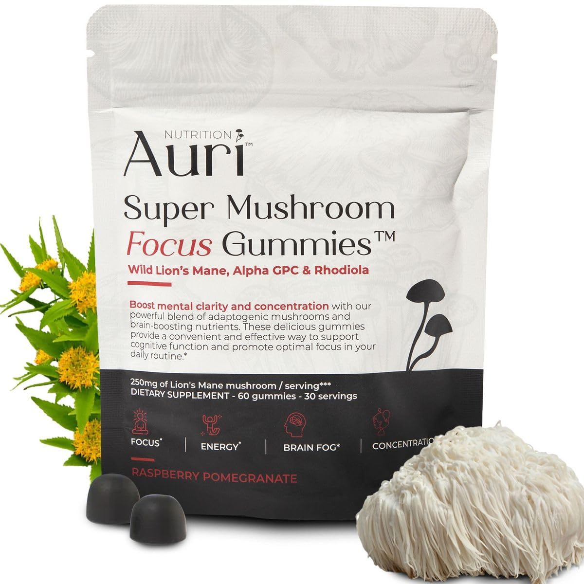 Amazon.com: Auri Super Mushroom Focus Gummies - w/Lion's Mane, Alpha ...