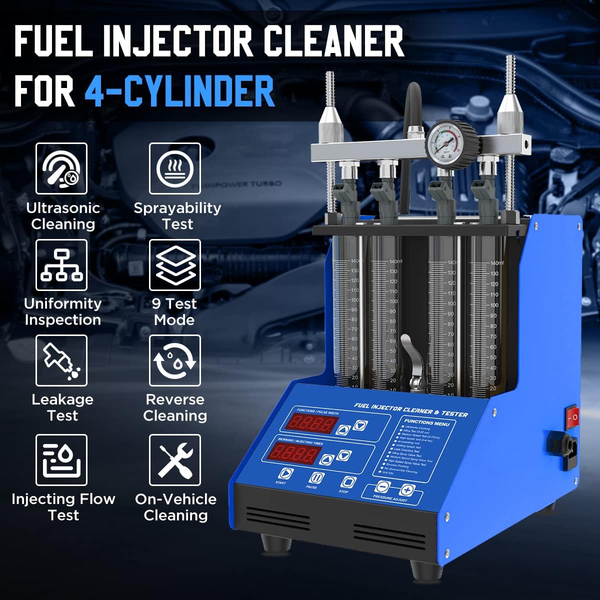 Fuel Injector Cleaner Machine 4-Cylinder Ultrasonic Fuel Injector ...