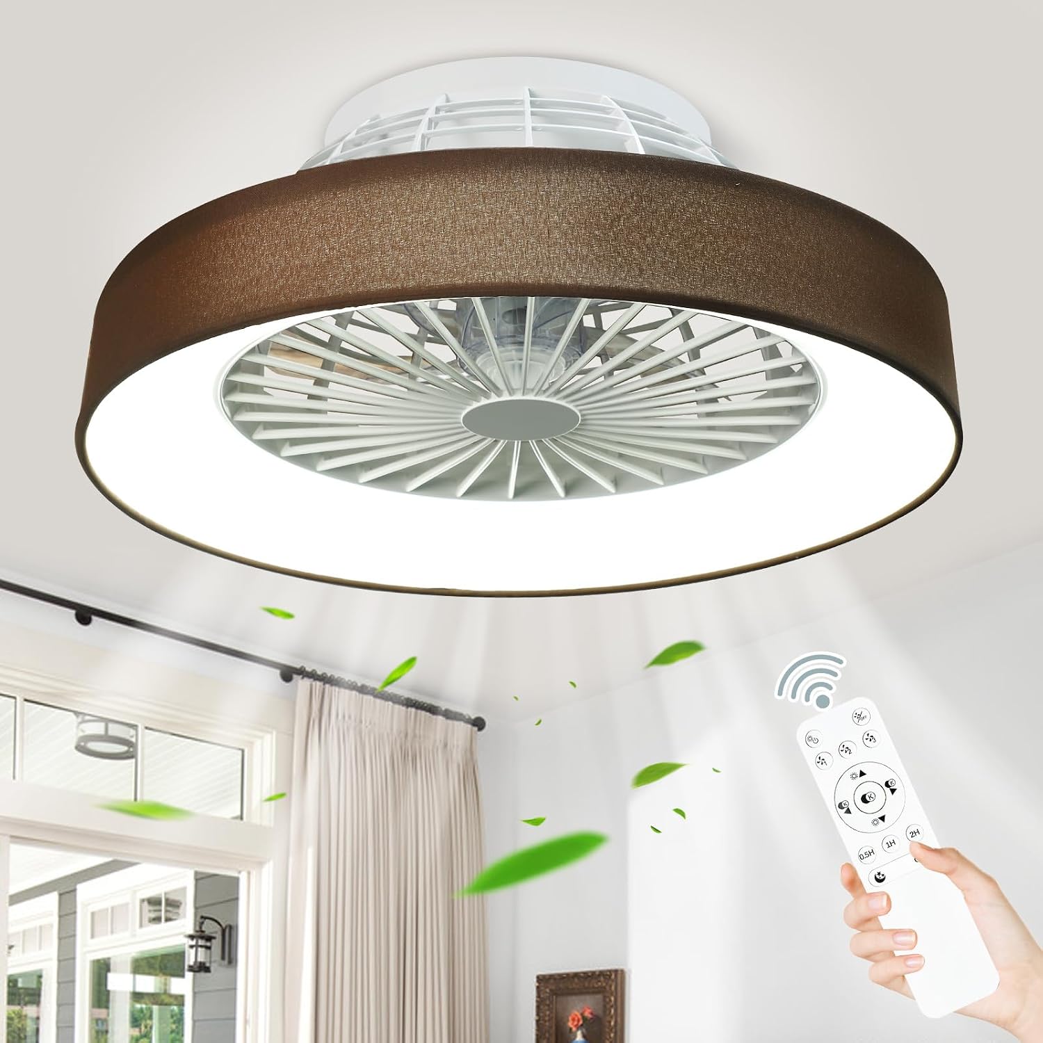 DLLT Low Profile Ceiling Fan with Light, 18.5'' LED Dimmable Ceiling ...