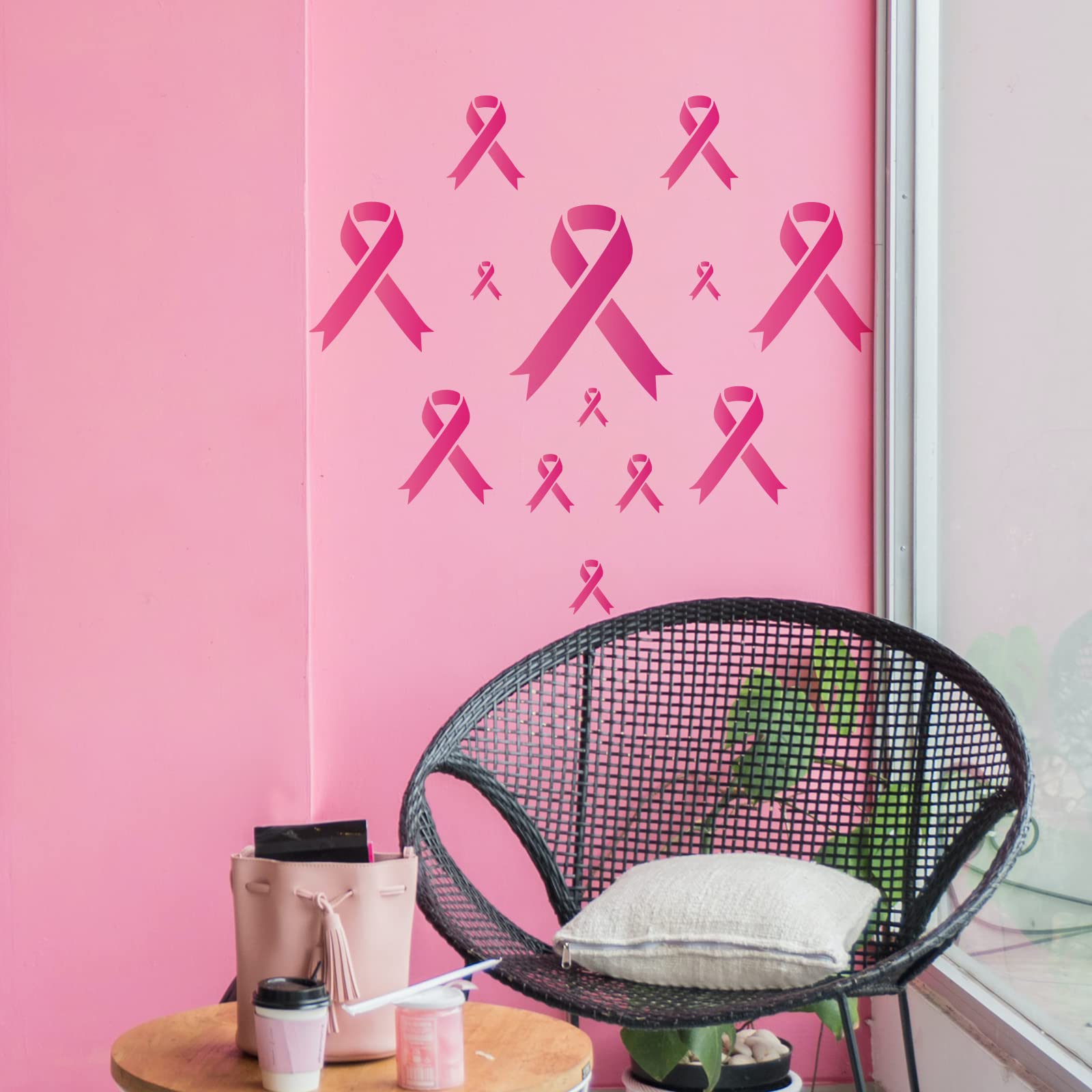 Snapklik.com : 3 Pcs Breast Cancer Ribbon Stencil 117x83 Inch Breast ...