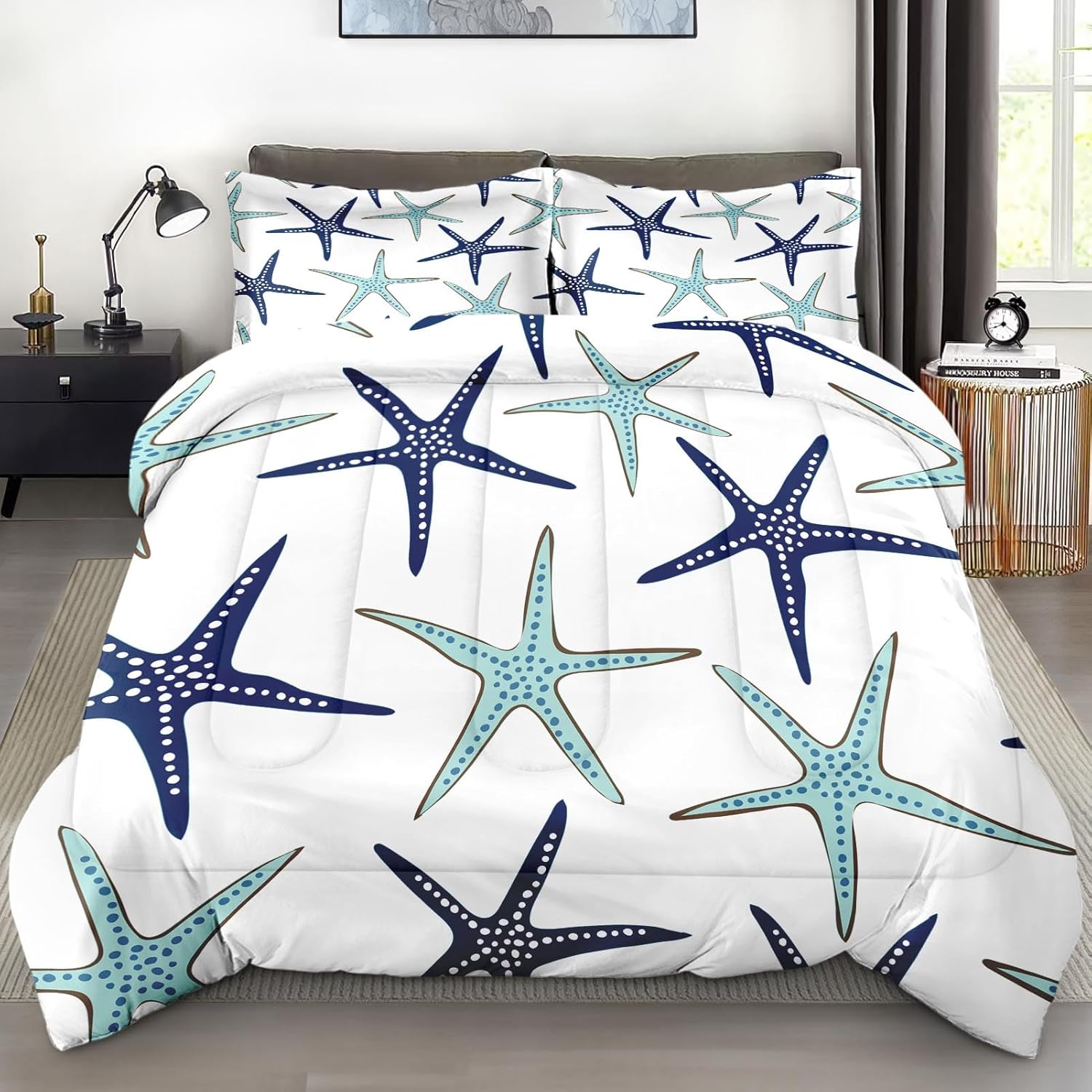 Amazon.com: Pamnest Comforter Set Twin Size, Coastal Nautical Starfish ...
