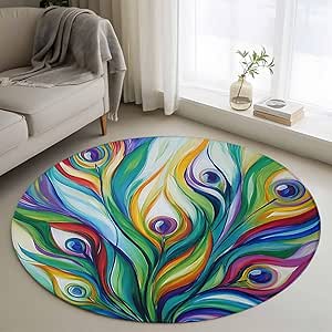 Amazon.com: Qiaullityot Round Rugs 3Ft, Peacock Feathers Round Area Rug ...