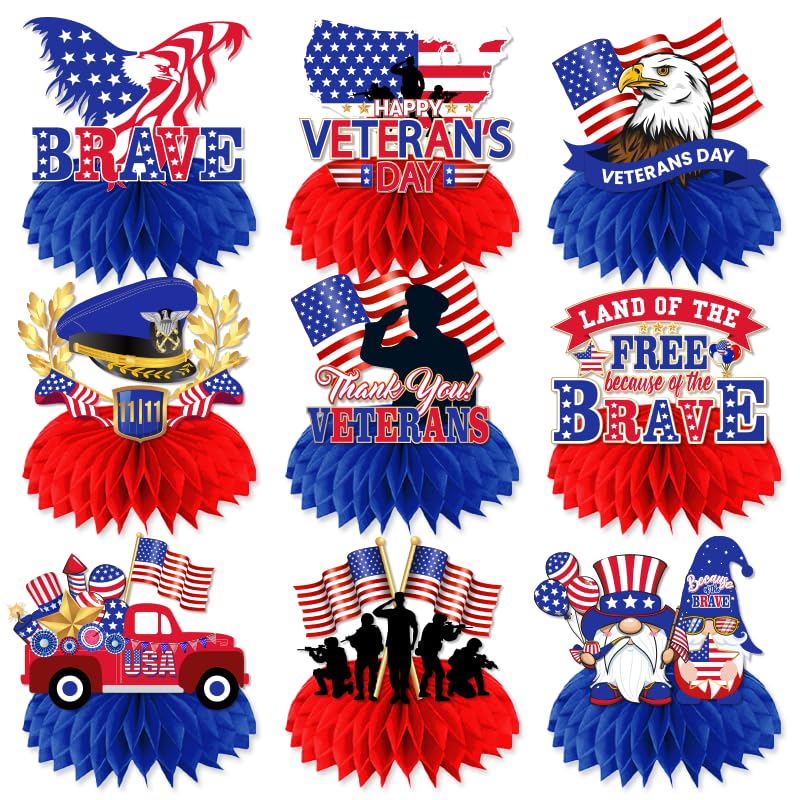 Amazon.com: Veterans Day Decorations Honeycomb Centerpieces, 9Pcs Happy ...