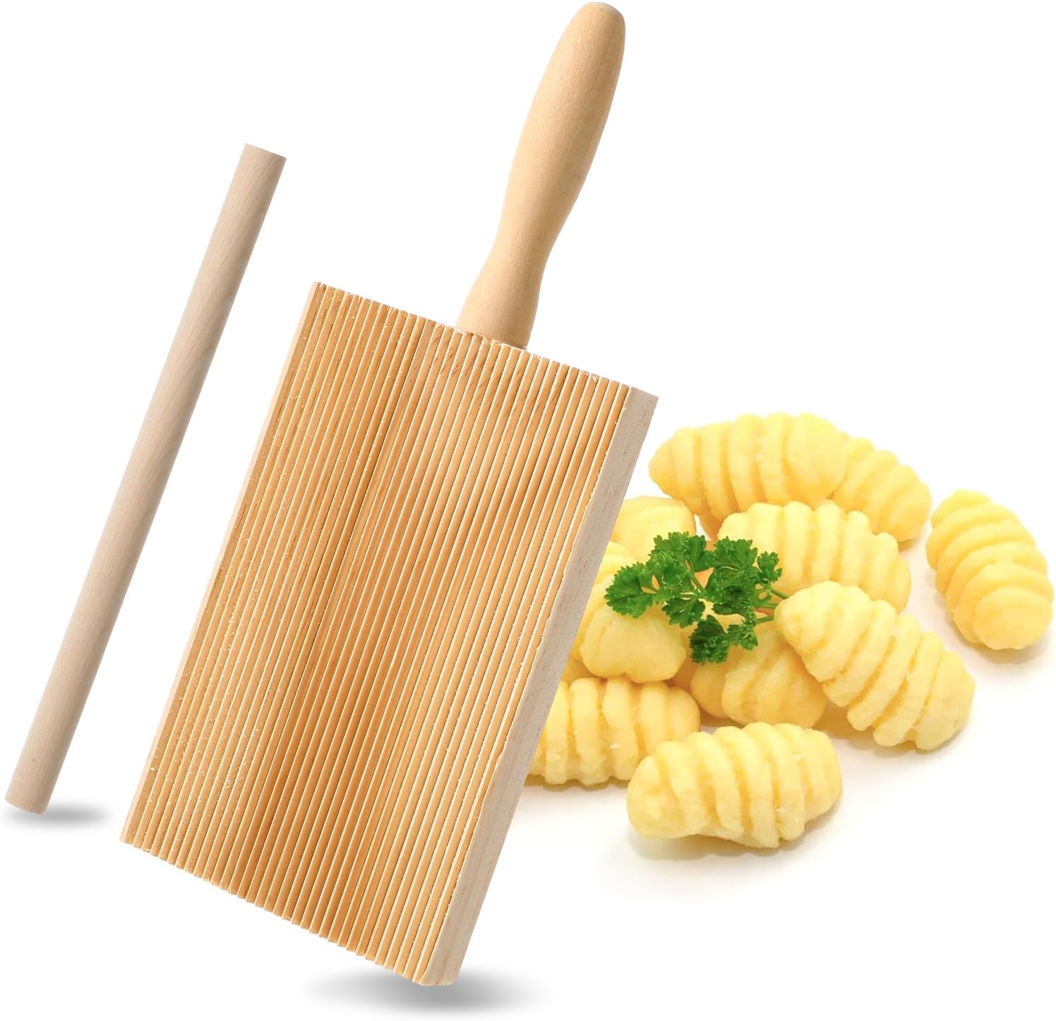 Amazon.com: Gnocchi Boards and Ravioli Rolling Pin, Wood Gnocchi Pasta ...
