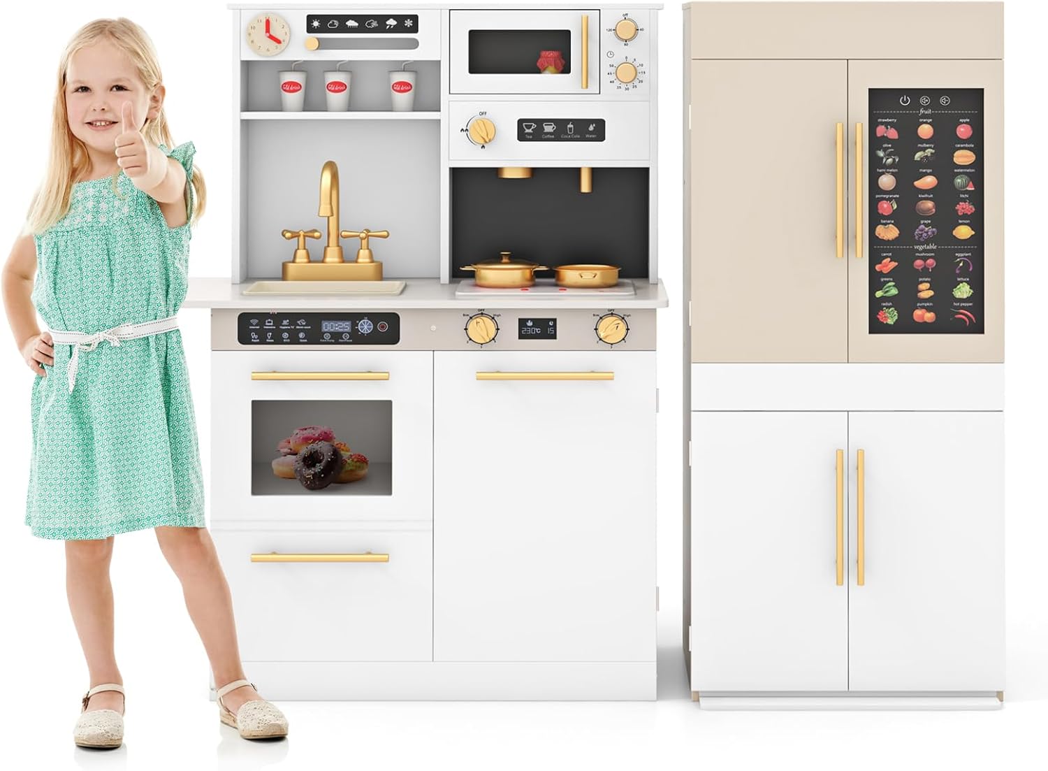 Amazon.com: INFANS Play Kitchen for Kids, 2-Piece Fridge Refrigerator ...