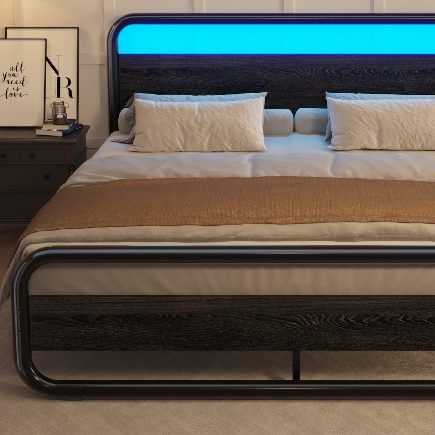 Amazon.com: King Size Bed Frame LED Bed Frame King Metal Platform Bed ...