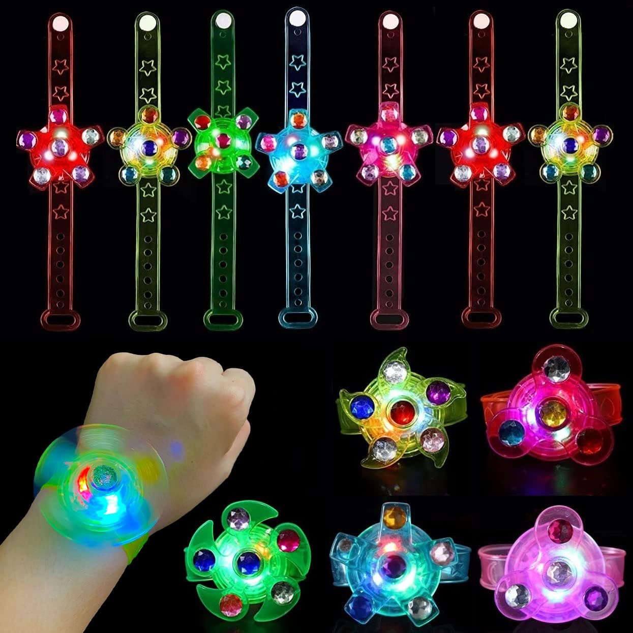 25 Pack LED Light Up Fidget Spinner Bracelets Party Favors For Kids 4-8 ...