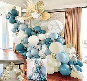 Amazon.com: Dusty Blue White Balloon Garland Double Stuffed Slate Fog Blue Balloon Pearl White ...