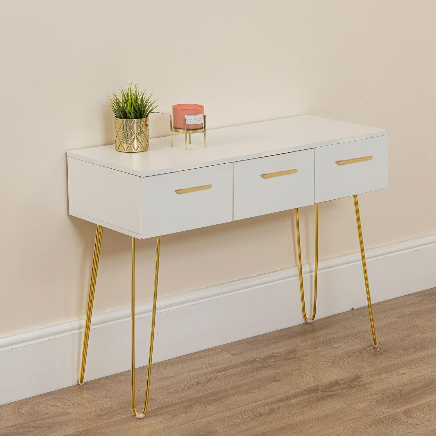 Abreo Dressing Table Desk In White & Gold Or Grey & Gold Metal Harpin ...