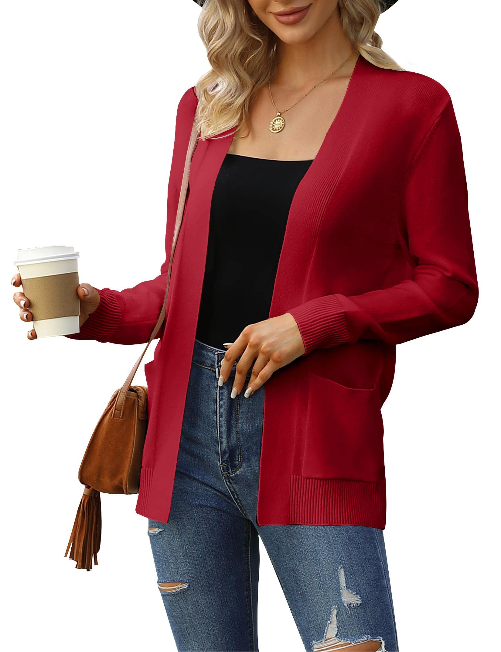 Amarmia Womens Long Sleeve Open Front Cardigan Sweaters Casual Soft ...
