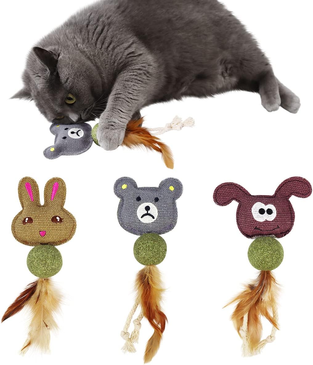 Amazon.com : SNOWLOVE 3-Piece Catnip Ball Toys with Real Feather &Hemp ...