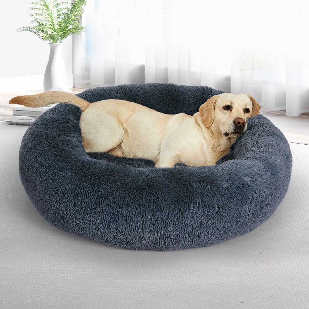 PaWz Pet Bed Cat Dog Donut Nest Calming Kennel Cave Deep Sleeping Dark ...