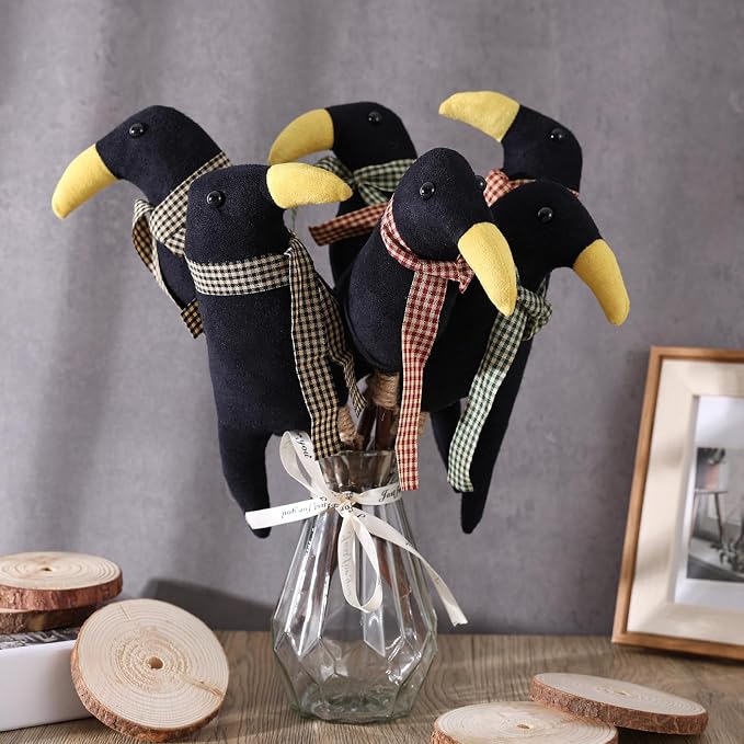 Amazon.com: 6 Pcs Primitive Halloween Crow Decoration Primitive Crow on ...