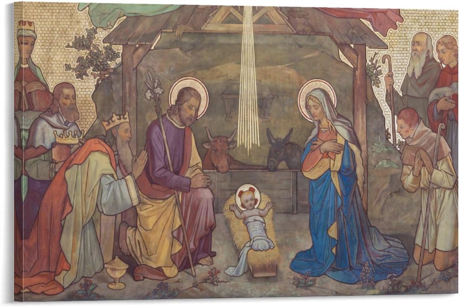 Amazon.com: The Nativity Christmas, Antique Fresco Nativity Painting ...