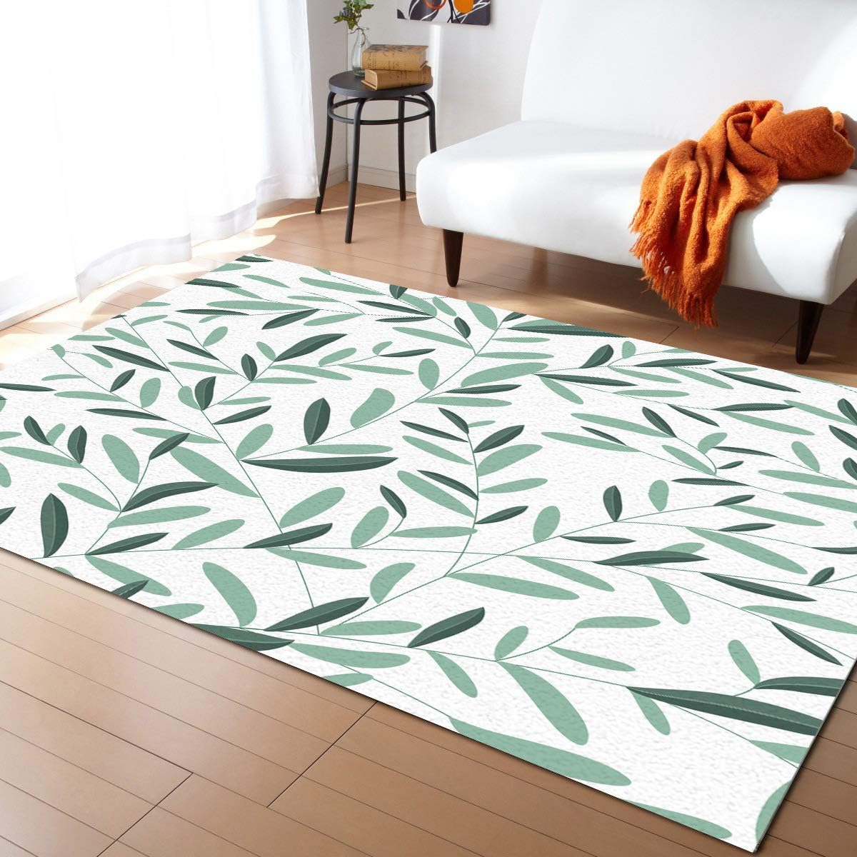 Amazon.com: Area Rug Floor Carpet,Green Leaves Aesthetic Herb Indoor ...
