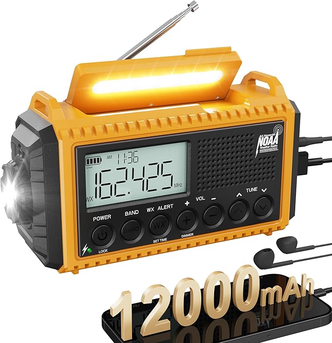 Amazon.com: 12000mAh/44400mWh Emergency Radio- NOAA Weather Alert Radio ...