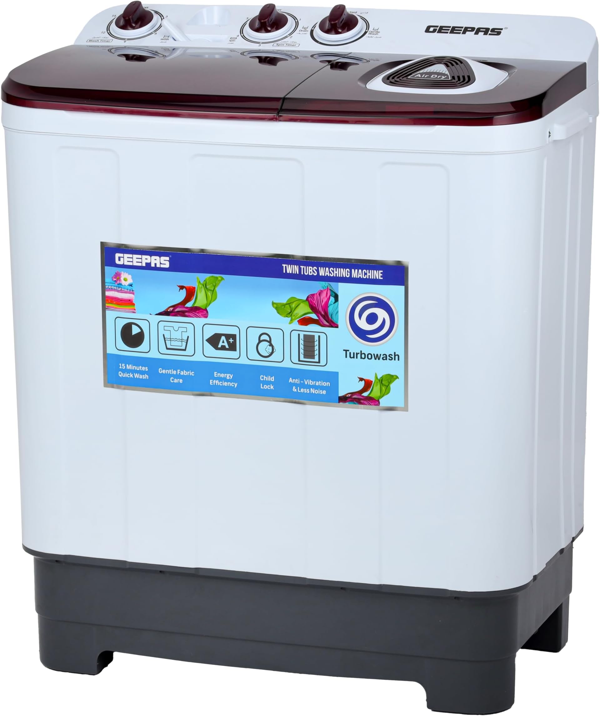 Geepas 5.0 kg Twin Tub Semi-Automatic Washing Machine- GSWM18045 ...