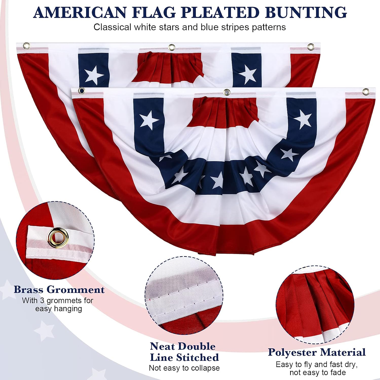 American Flag Pleated Bunting USA Pleated Fan Flag Patriotic Bunting ...