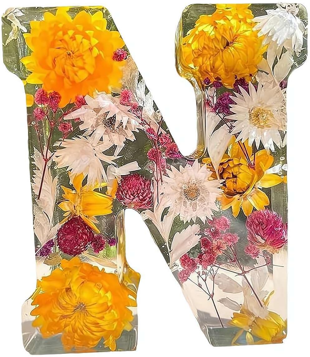 Floral Resin Night Light, 4.7inch Pressed Flower Resin Letters with LED ...