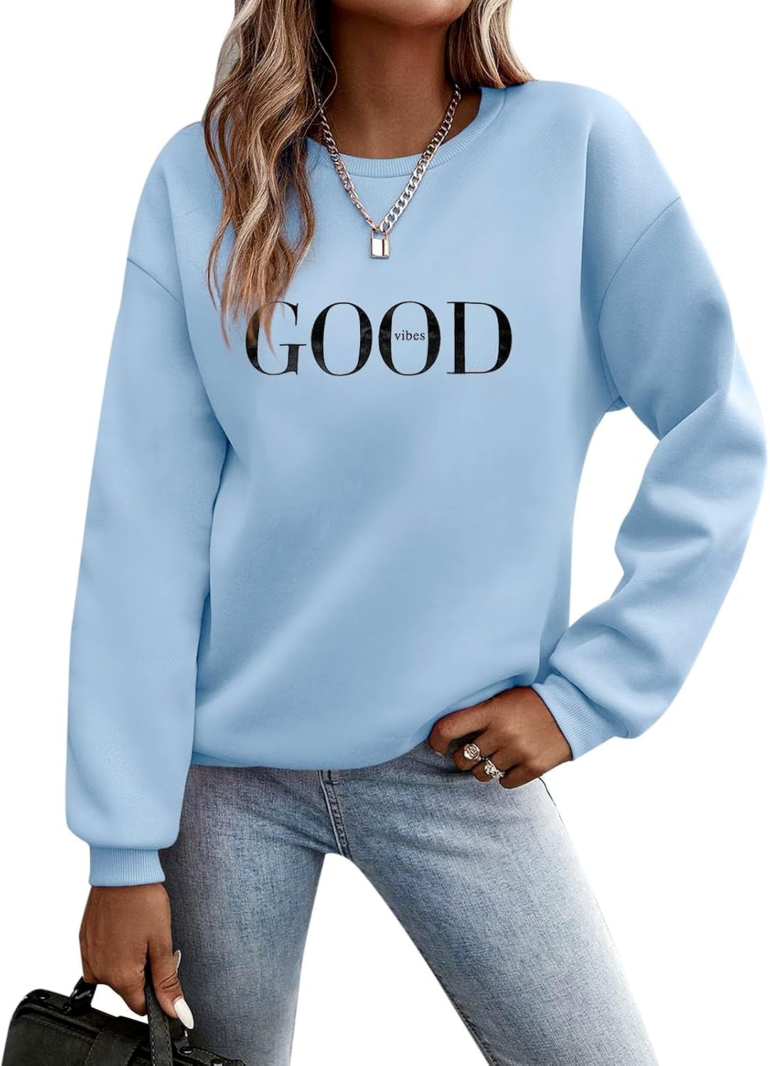 Sweatshirt Damen Pullover Briefe Drucken Langarm Rundhals Pulli Herbst ...
