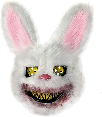 UNOLIGA Scary Halloween Bunny Mask - Creepy Furry Rabbit Face Mask for ...