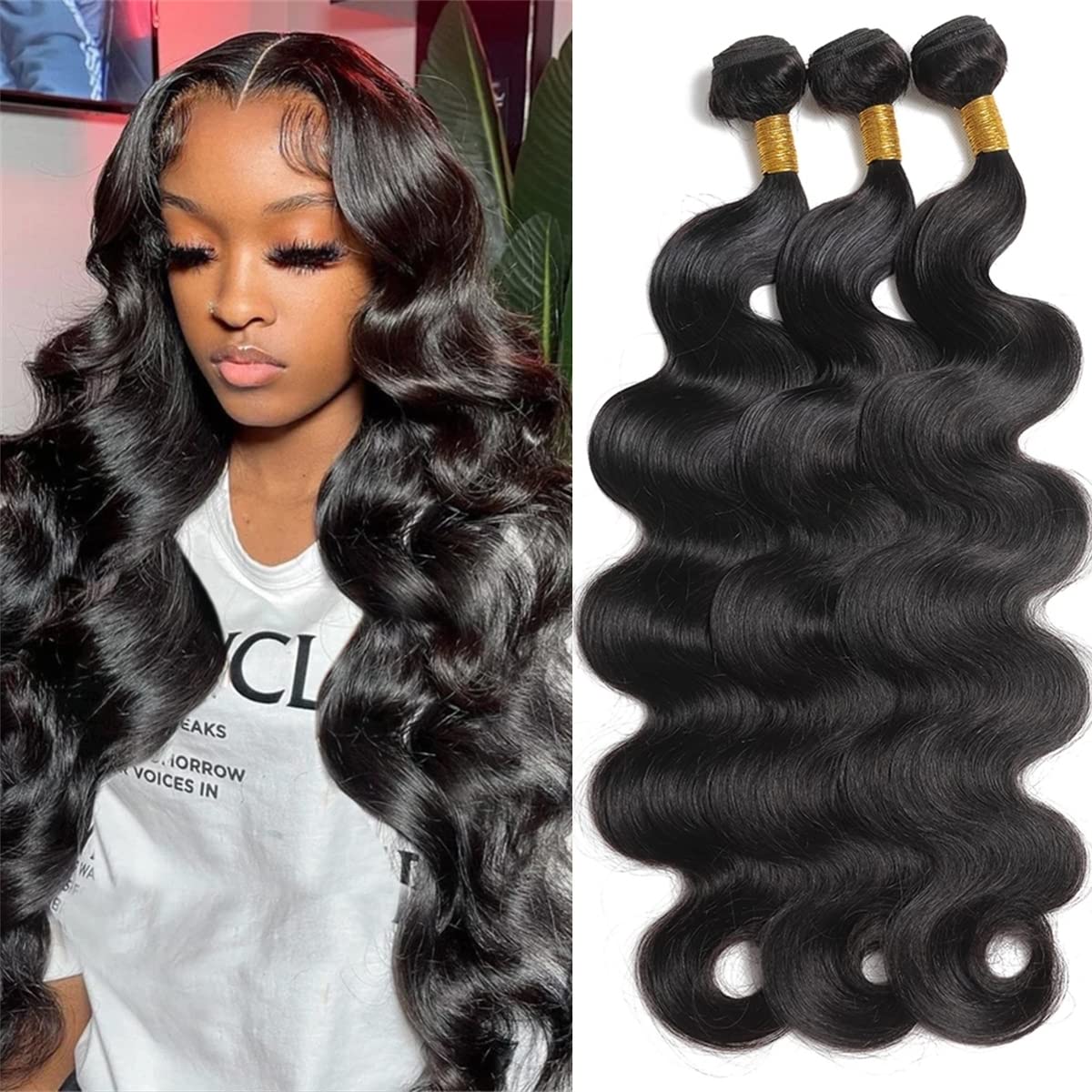 Amazon.com : 10A Body Wave Bundles Human Hair 12 14 16 Inch Brazilian ...