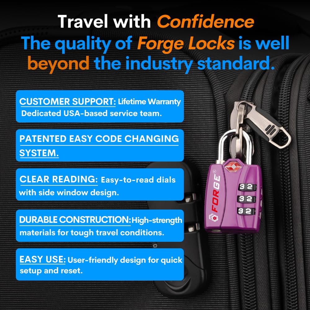 Snapklik.com : Forge Luggage Locks TSA Approved 2 Pack Purple, Small ...