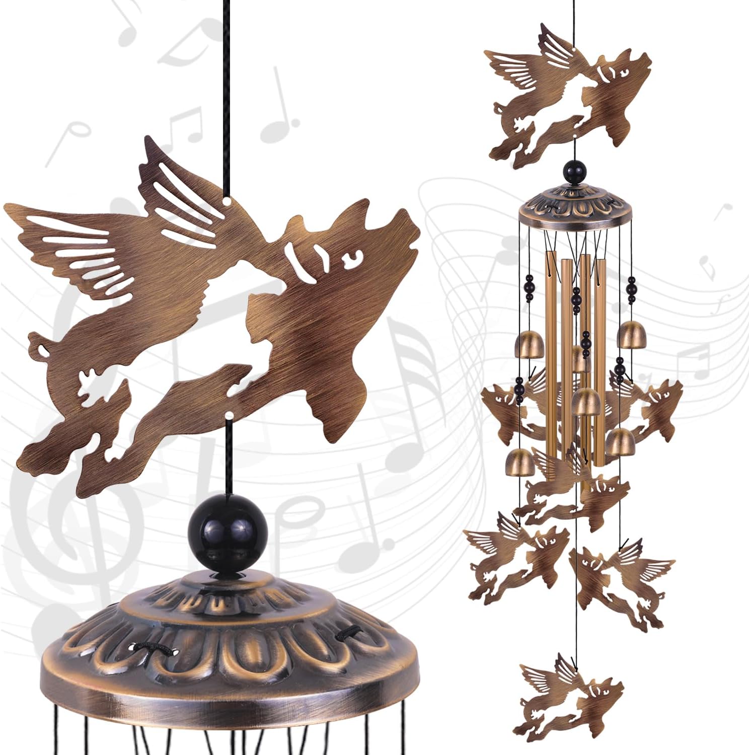 Amazon.com : Bronze Flying Pigs Wind Chimes for Garden/Home/Balcony ...