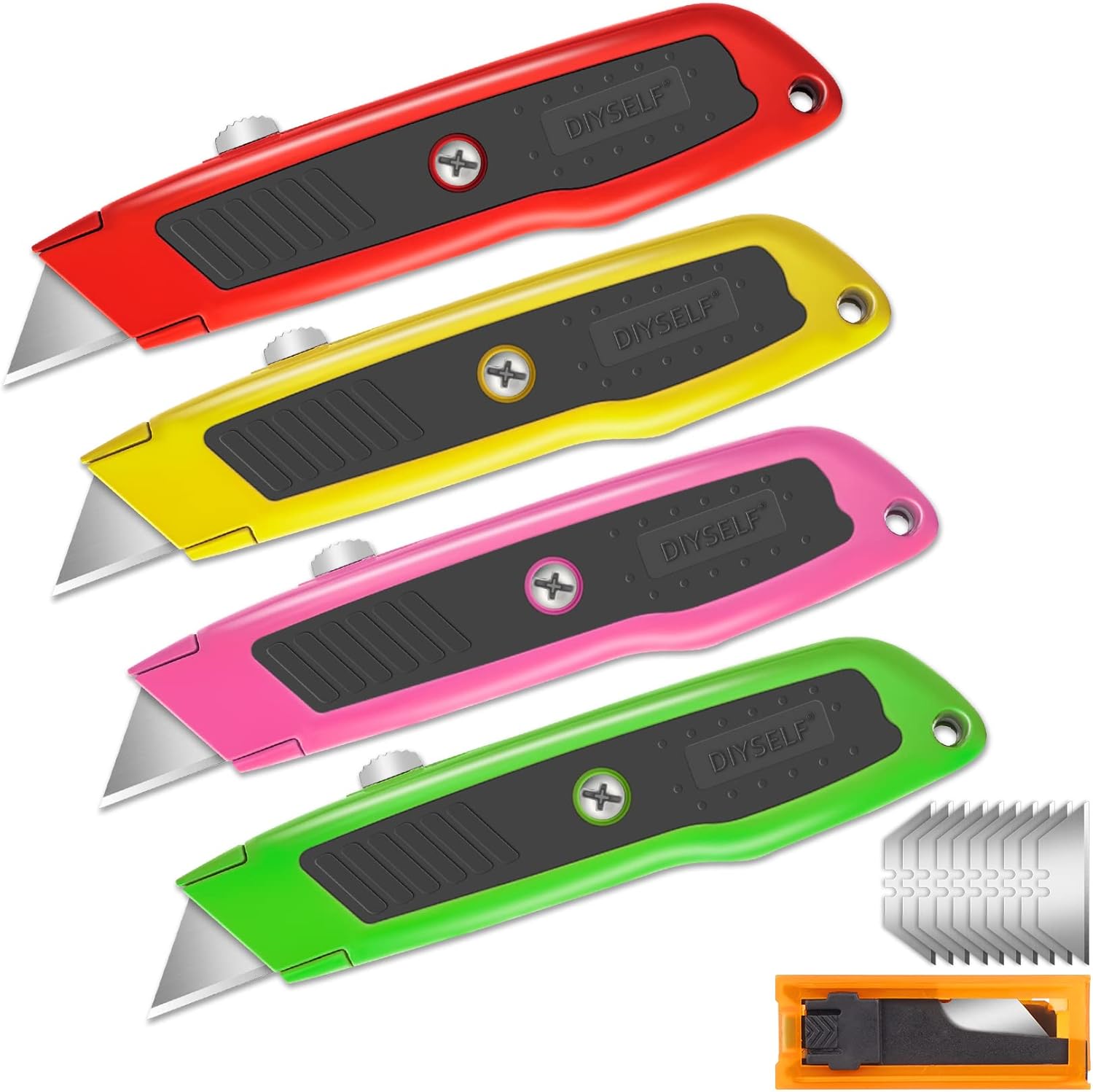 DIYSELF 4 Pack Box Cutter Retractable, Razor Knife with Auto Lock, Box ...