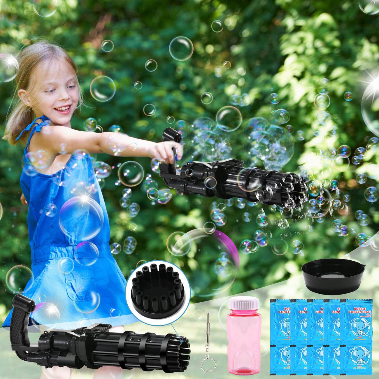 Buy Gatling Bubble Machine, Half-Automatic 15-Hole Bubble Maker, One ...