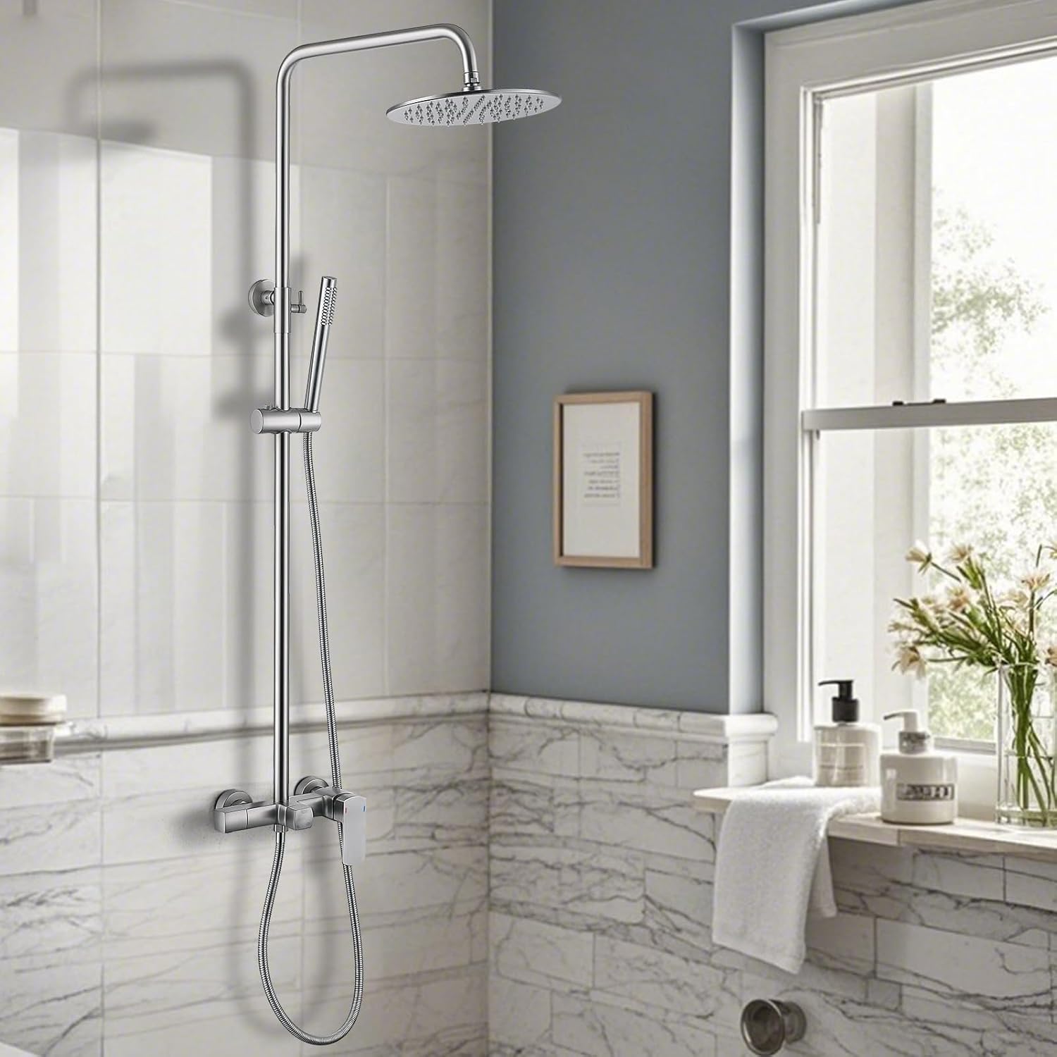 RBROHANT Exposed Shower System with Tub Spout, Brushed Nickel Exposed ...