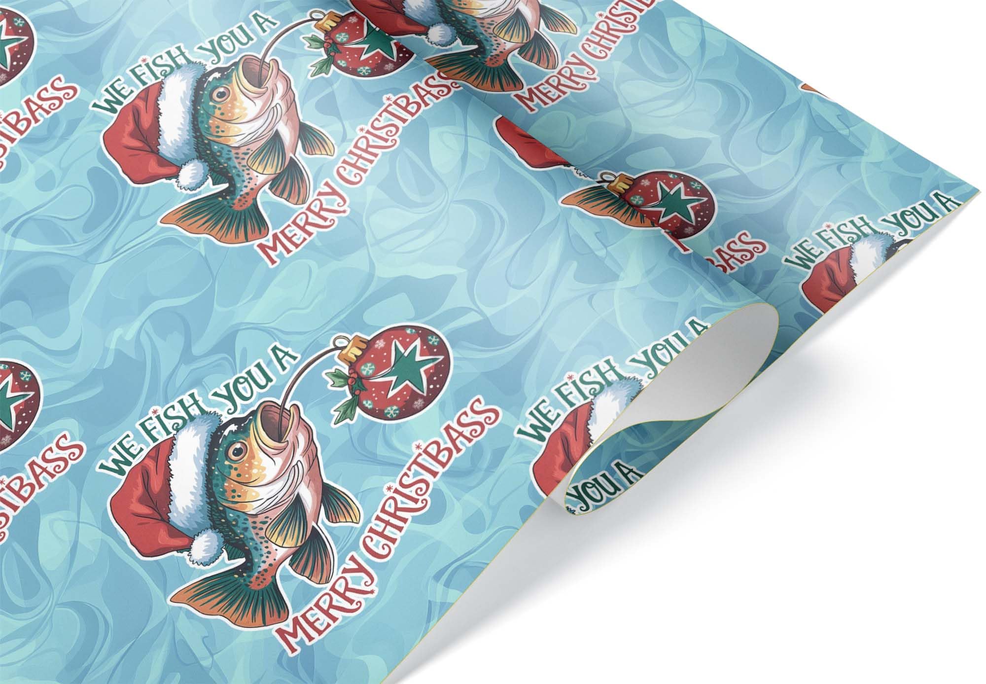 Amazon.com: Fishing Christmas Wrapping Paper, Fish Gift Wrap, Santa ...